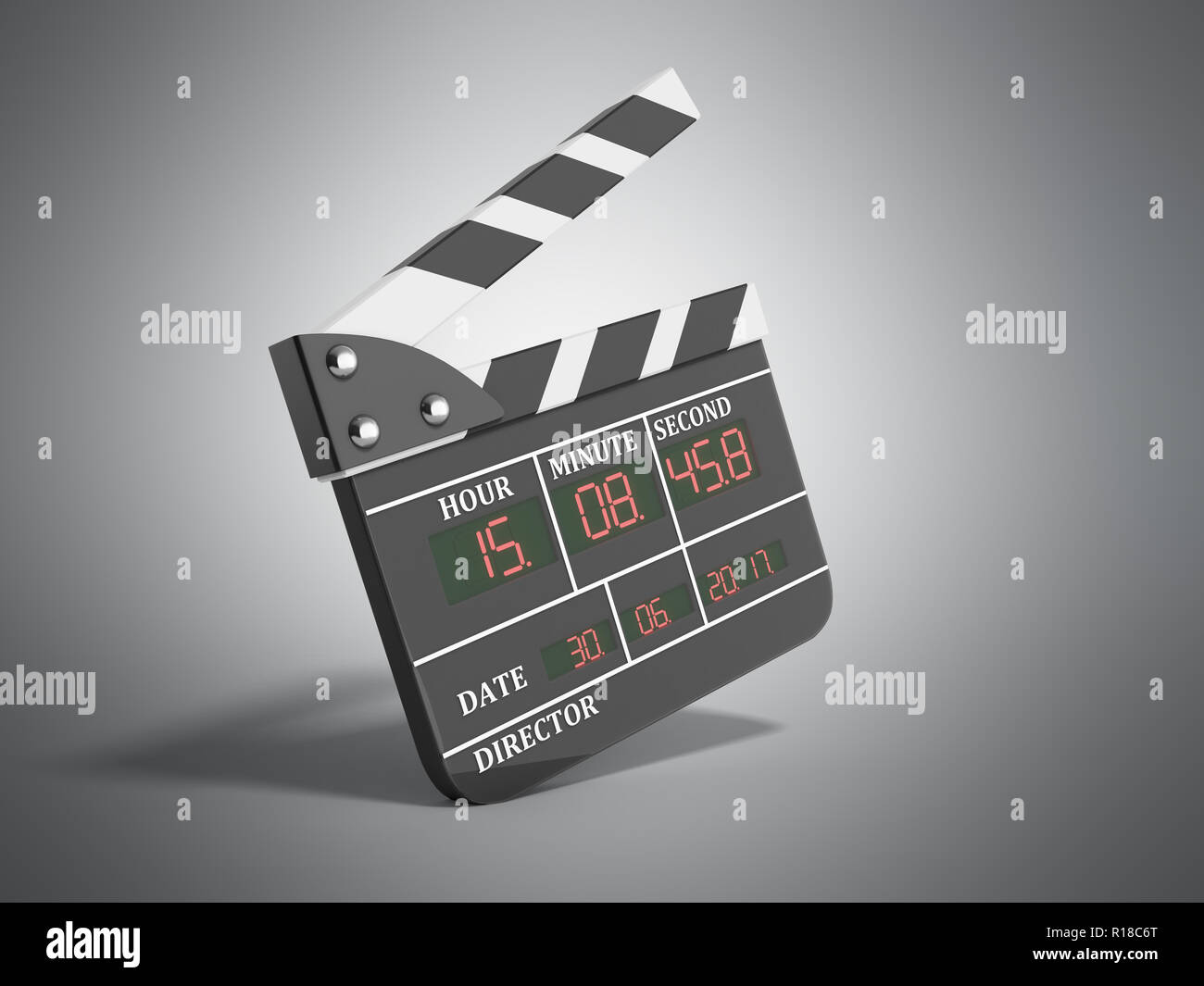 movie clapper board high quality 3d render on grey Stock Photo - Alamy