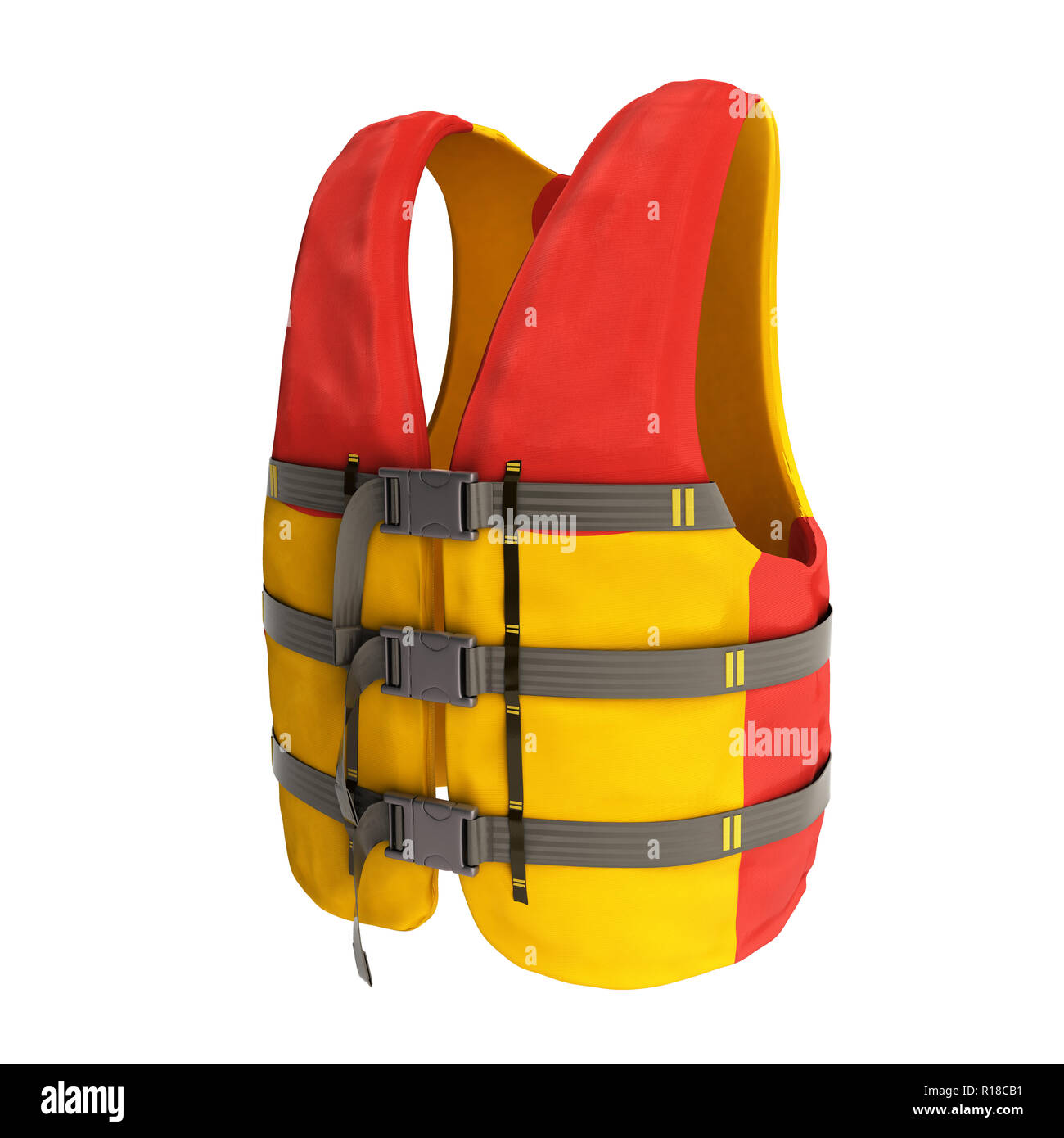 life vest red yellow 3d render on white background Stock Photo - Alamy