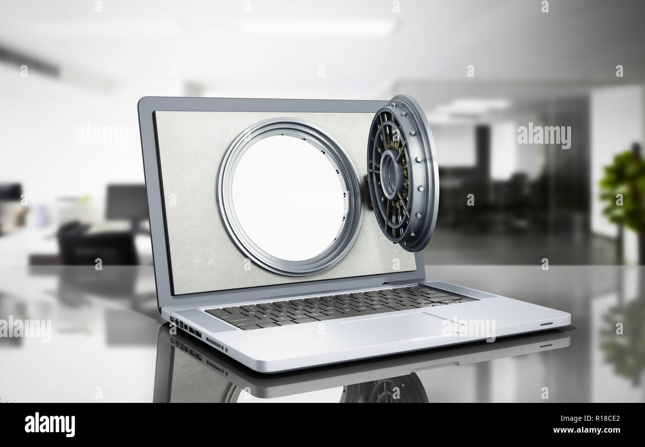 The concept of a secure online banking the open door of the bank vault ...