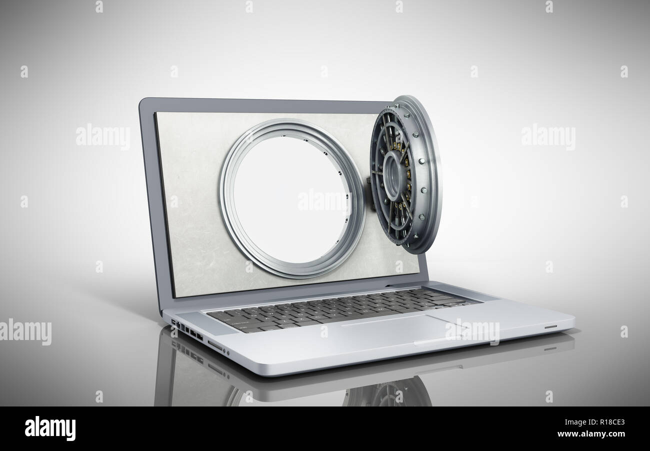 The concept of a secure online banking the open door of the bank vault ...