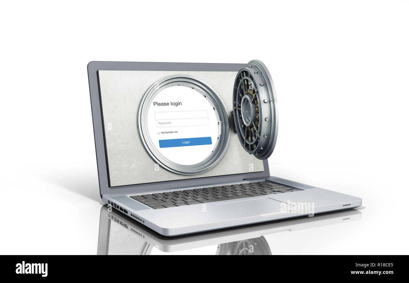The concept of a secure online banking the open door of the bank vault ...