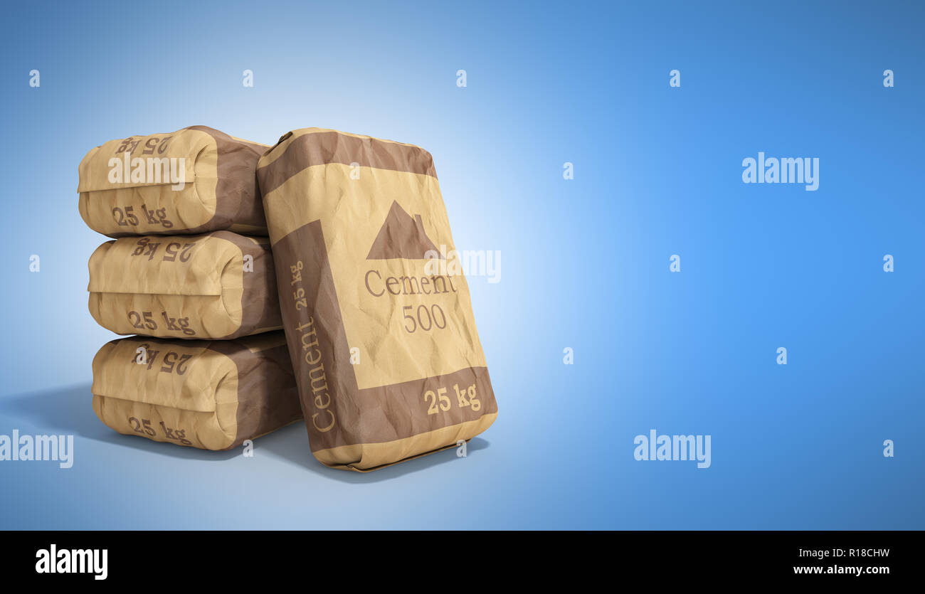 Cement bag on blue background 3D rendering image Stock Photo - Alamy