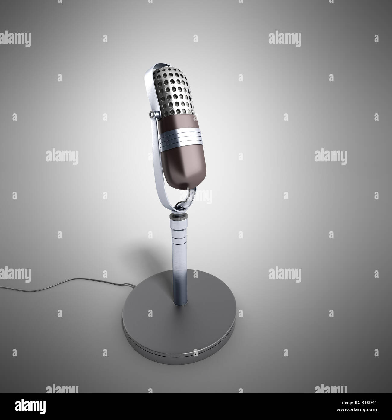 Vintage silver microphone isolated on grey background 3d render Stock ...