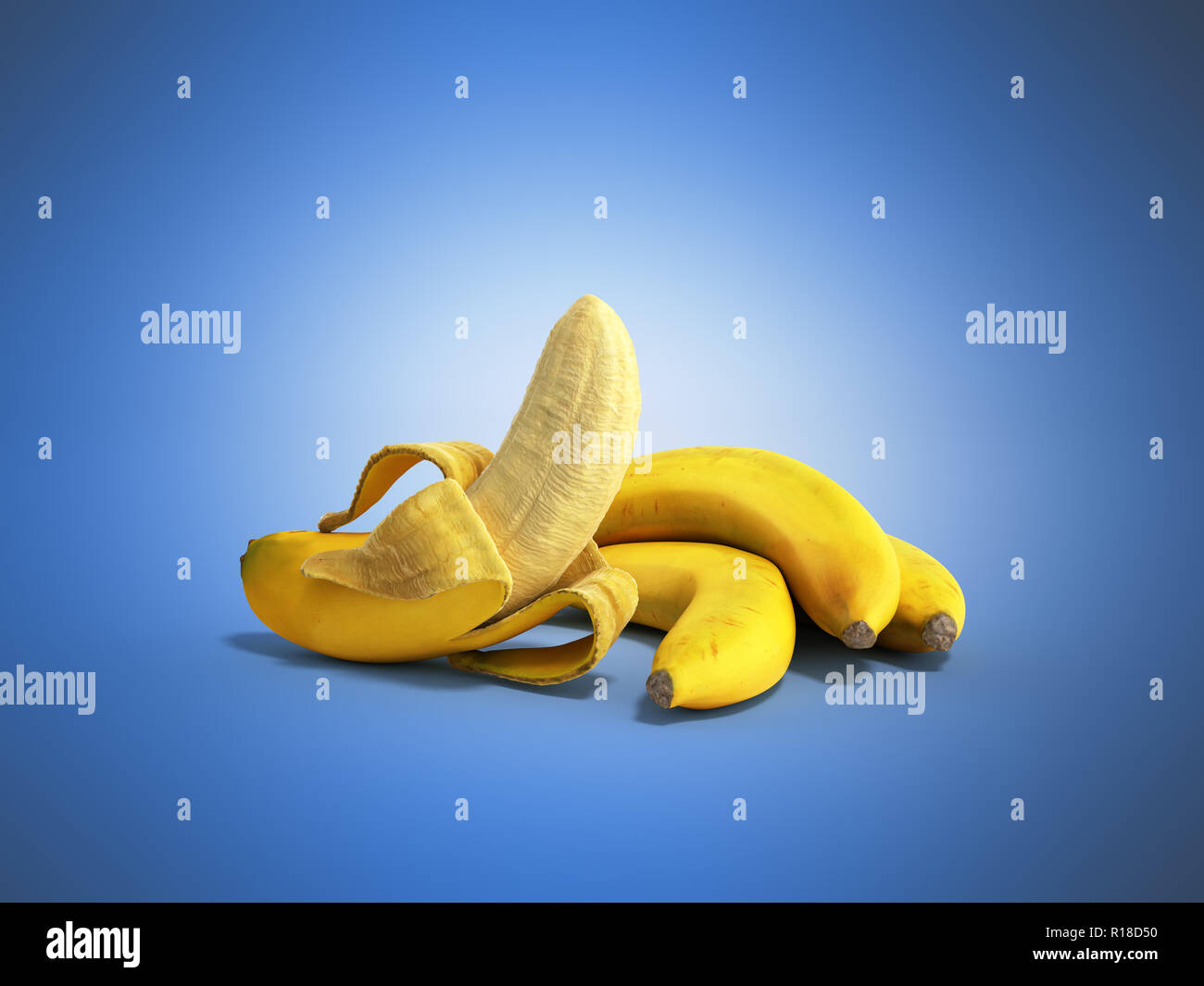 Half peeled Banana Open Banana 3d render on blue background Stock Photo ...