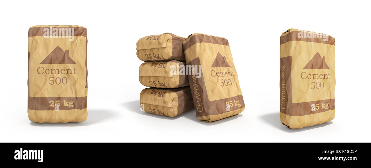 collection Cement bag on white background 3D rendering image on white ...