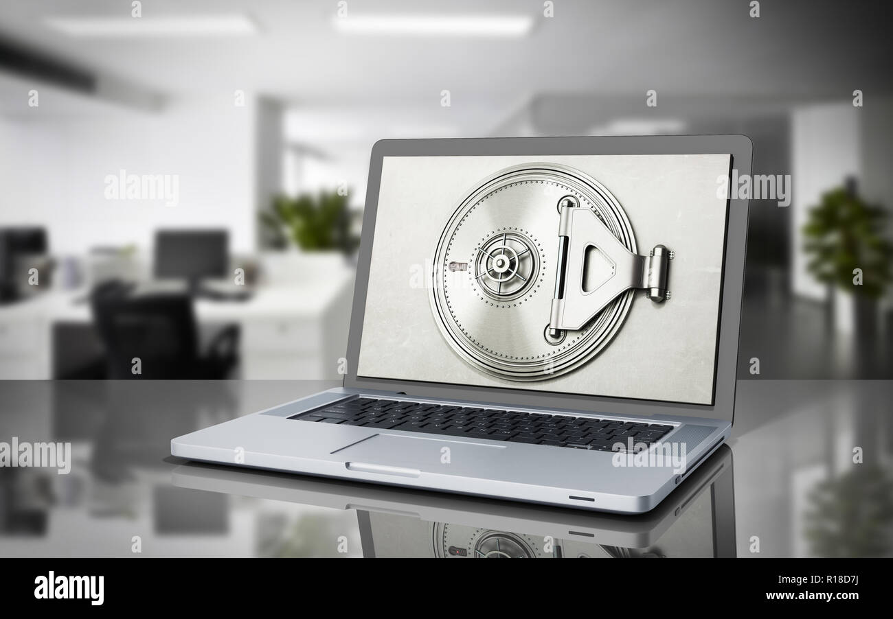 The concept of a secure online banking Money and cards behind the open ...