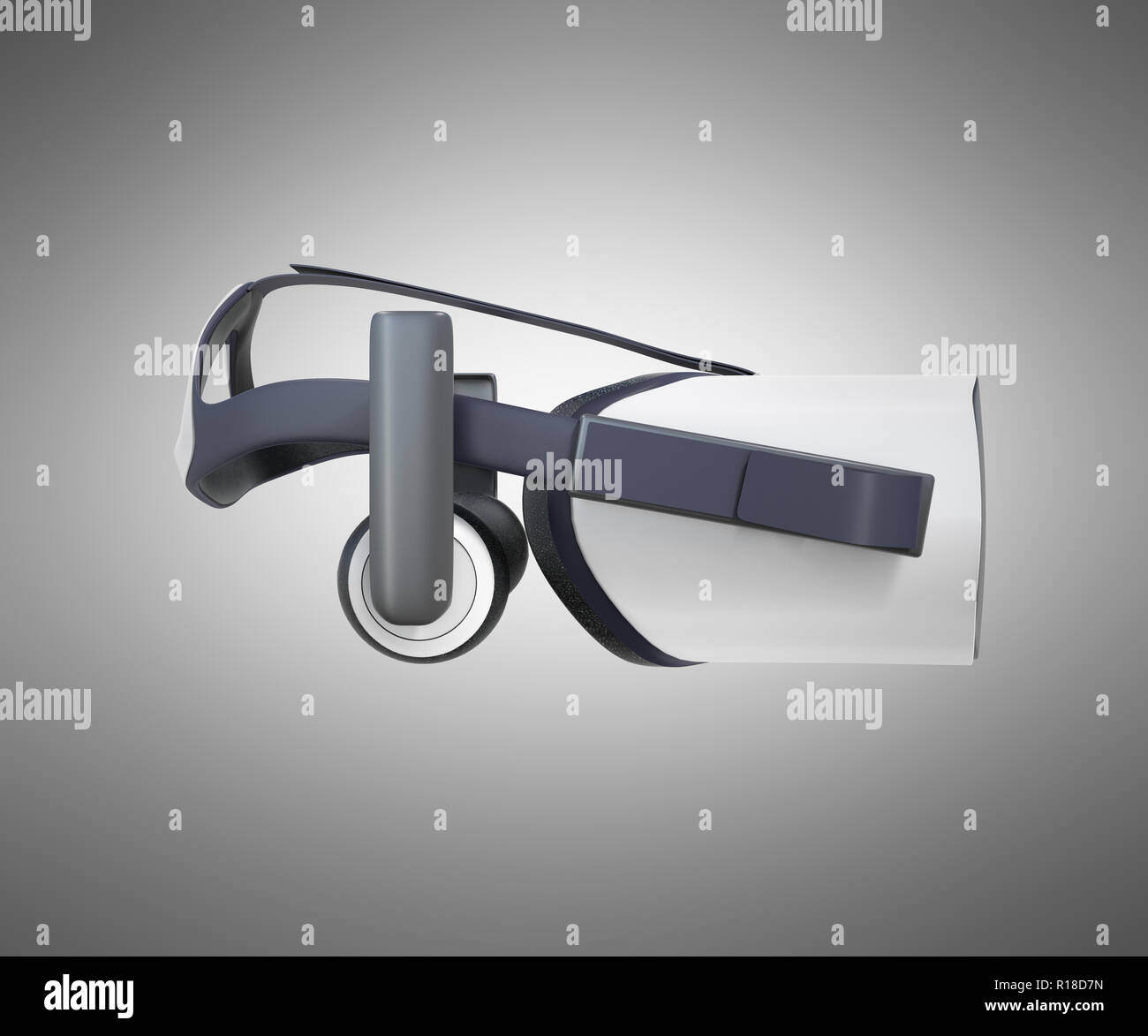 Black and White VR Virtual Reality Headset on grey Background 3D ...