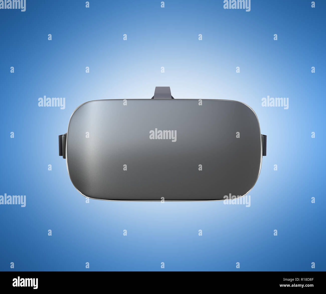 Black and White VR Virtual Reality Headset front Isolated on blue ...