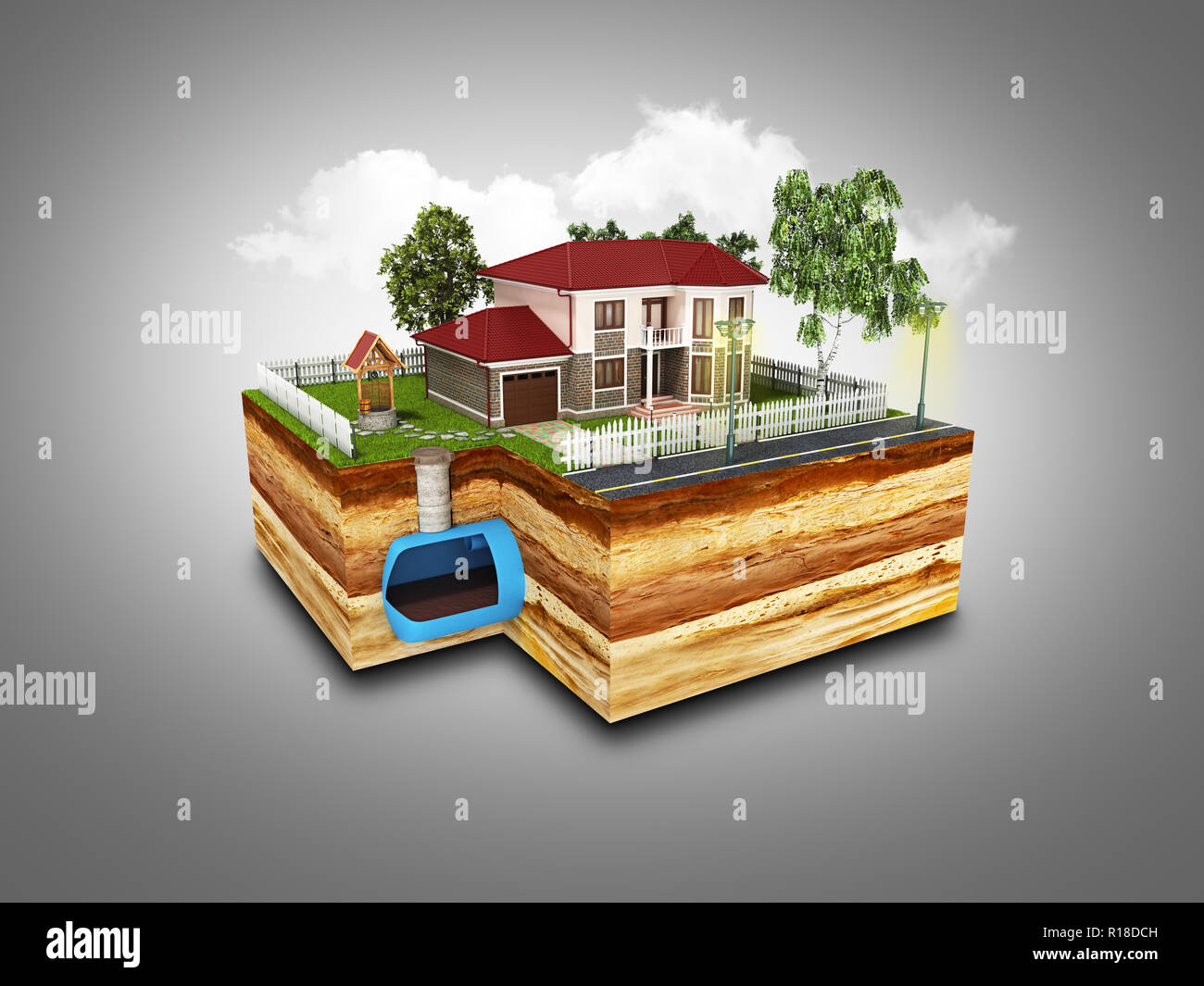 concept of Sewerage in a private house 3d render on grey Stock Photo ...