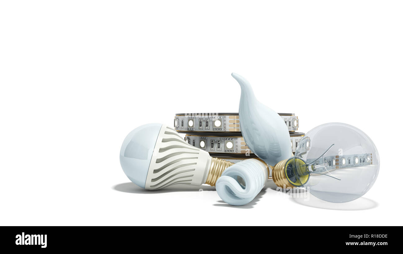 different Lighting Bulbs set 3d render on white background Stock Photo ...