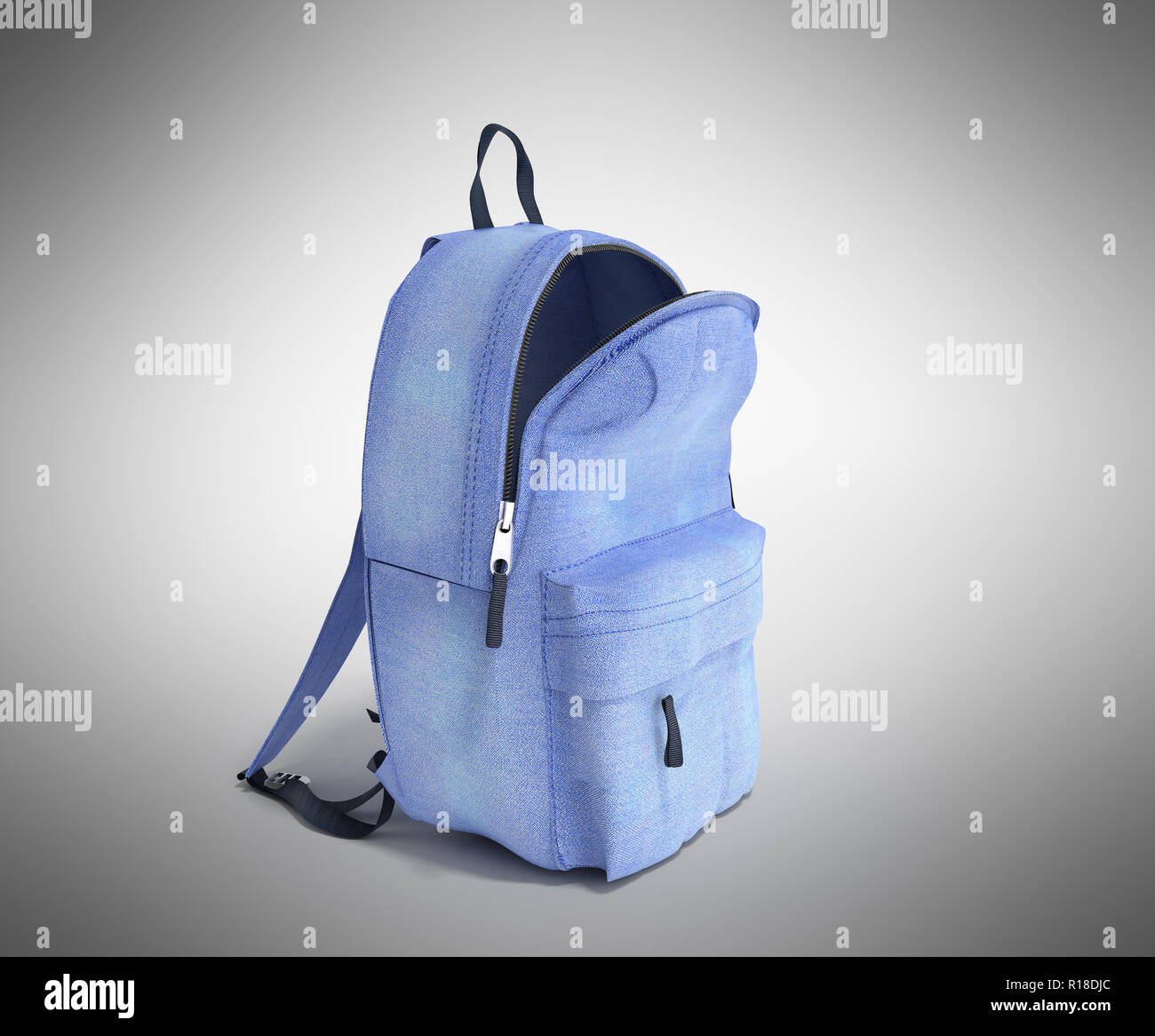 open Backpack bag school 3d render on grey gradient Stock Photo - Alamy