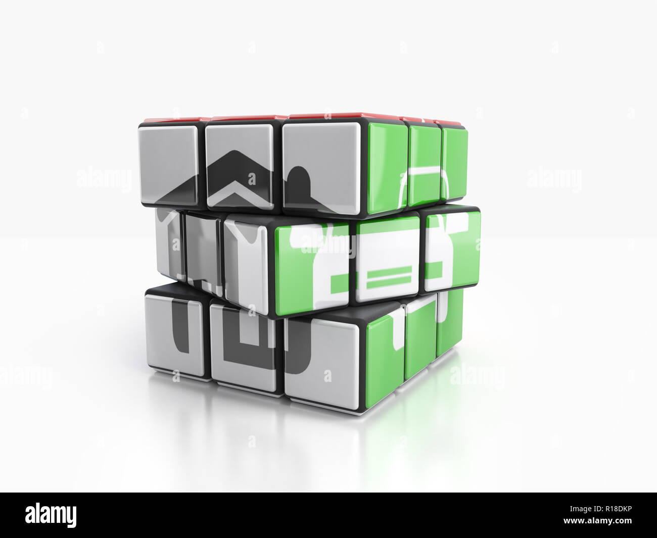Concept of a deliberate solution House and car painted on a cube of ...
