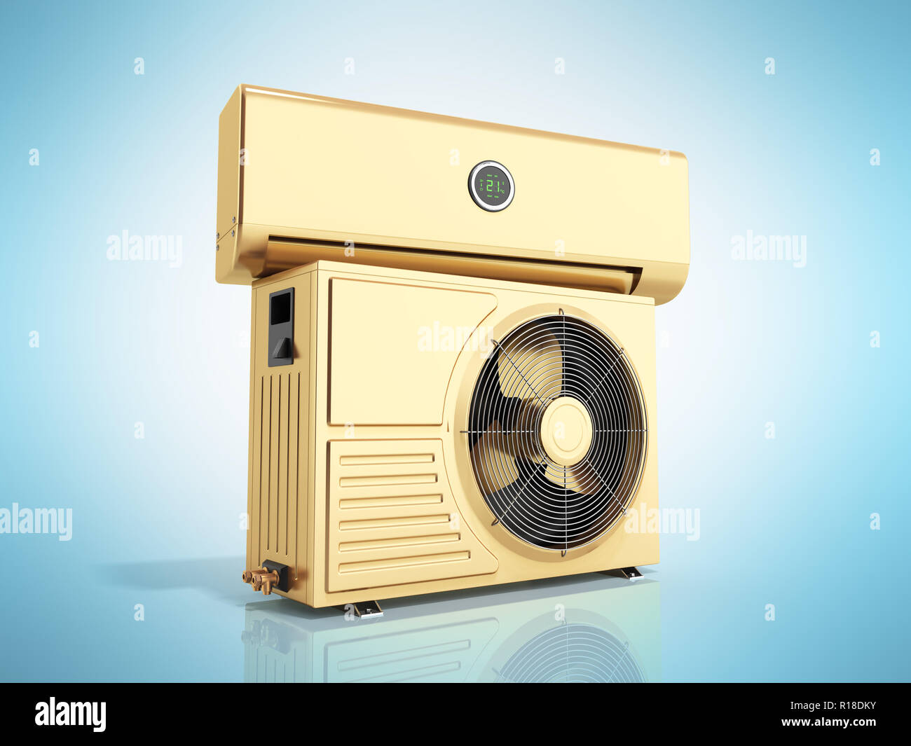 gold air conditioning unit 3d render on blue background Stock Photo - Alamy