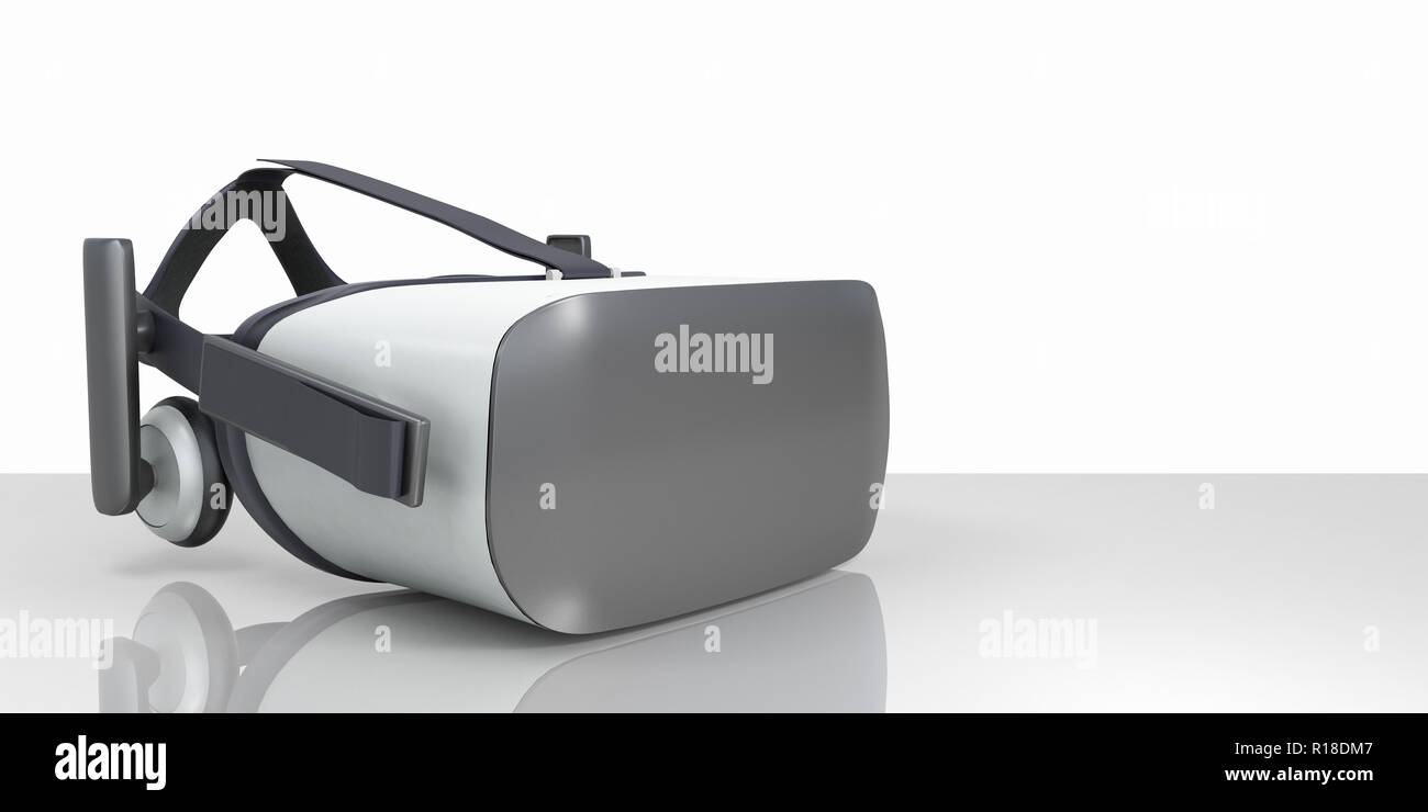 Black and White VR Virtual Reality Headset on grey Background 3D ...