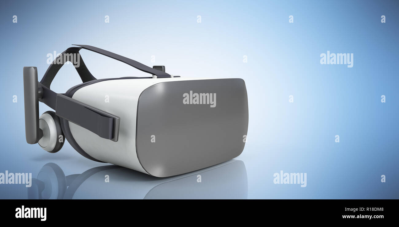 Black and White VR Virtual Reality Headset on blue Background 3D ...