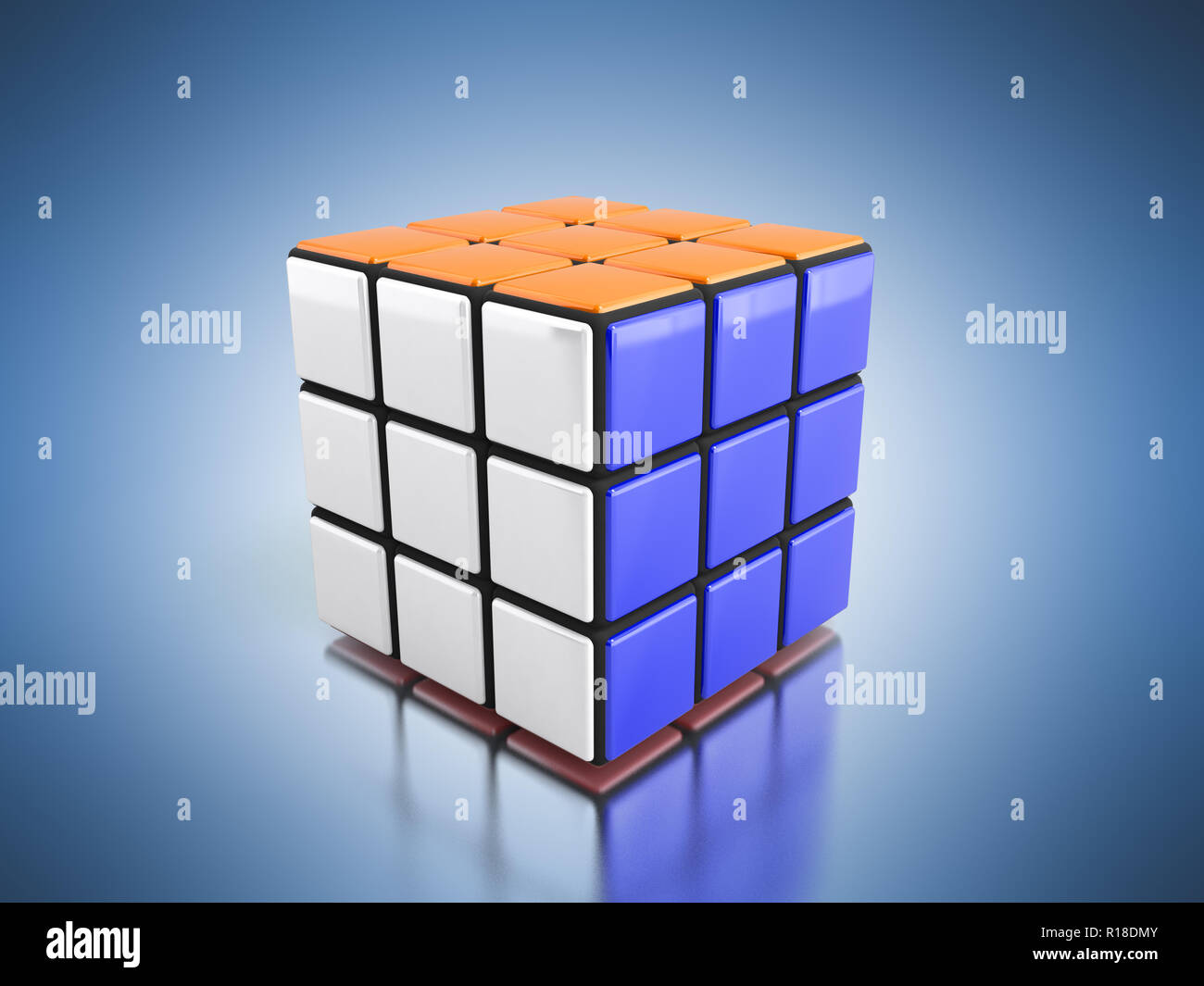 Rubik's cube 3d render on the blue background Stock Photo - Alamy