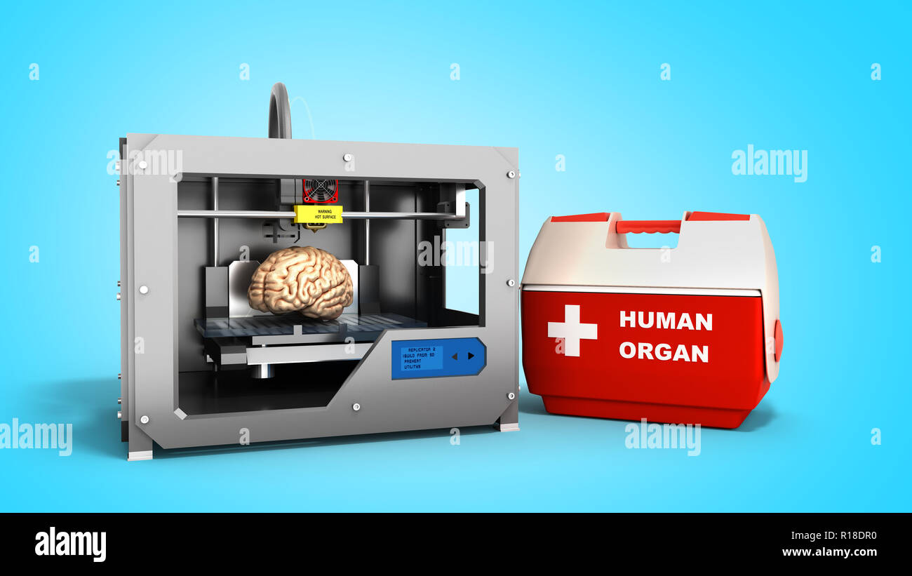 concept of transplantation process of creating human brain using 3D ...