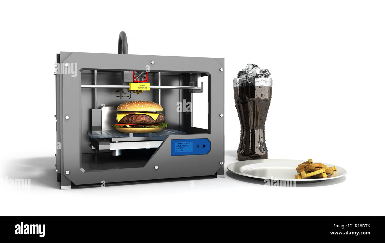 3D printer print burger on a white background 3d rendering on white ...