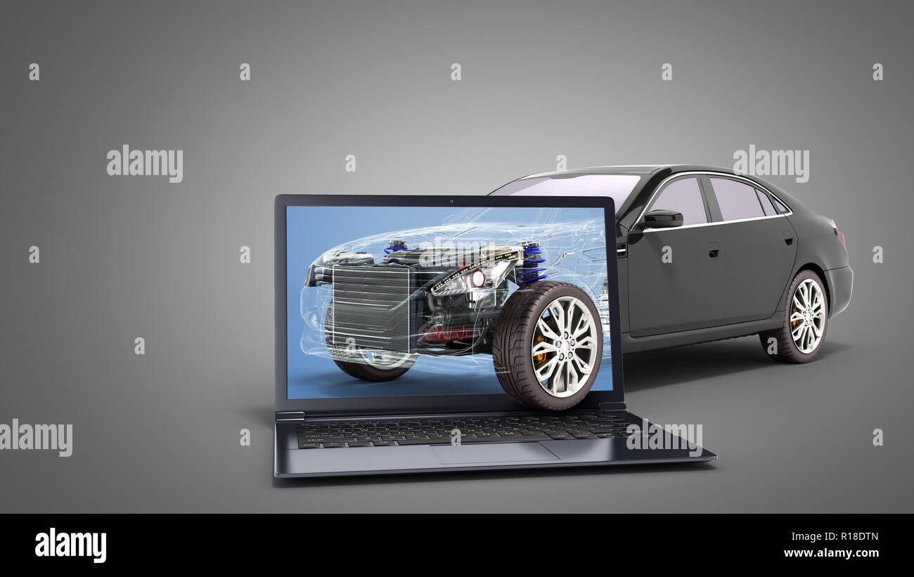 car diagnostic concept black car studio view 3d render image on grey ...
