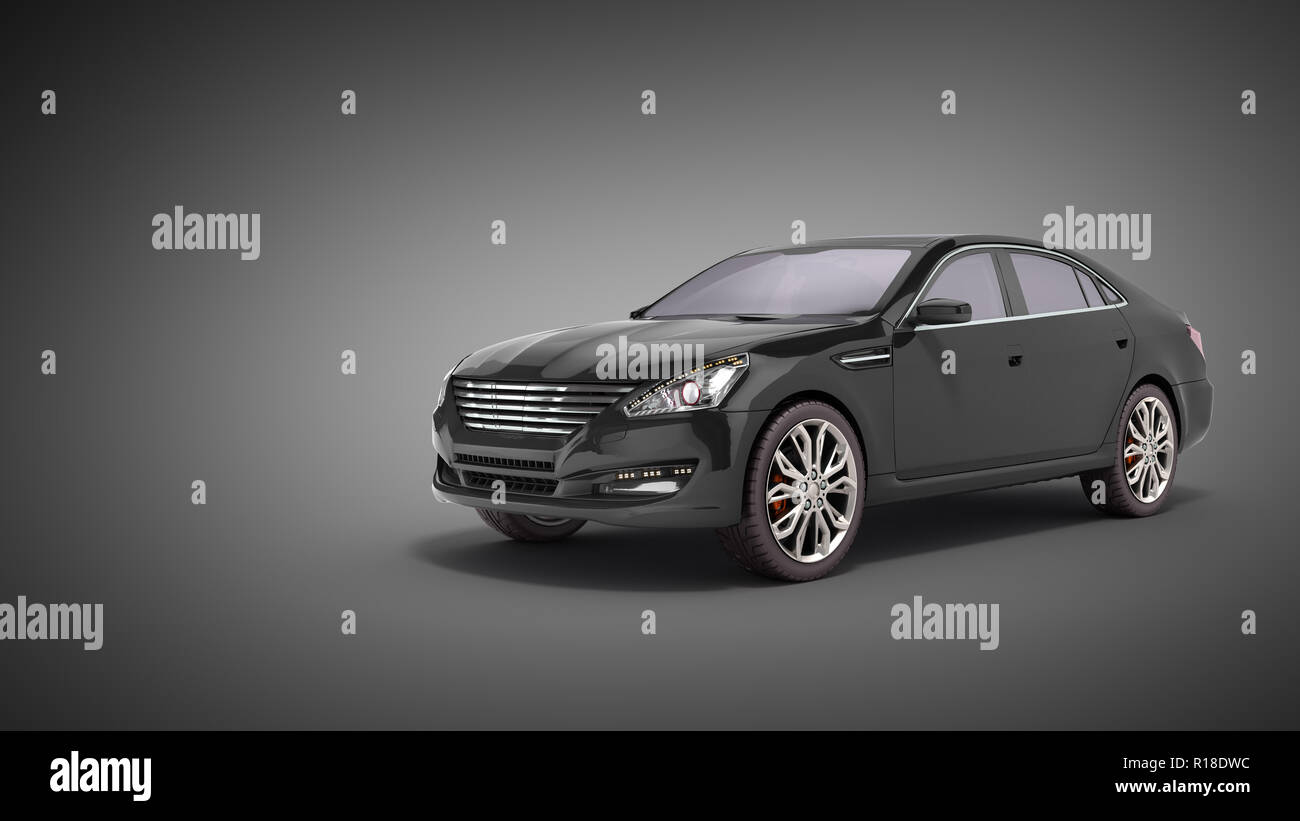 black car studio view 3d render on grey background Stock Photo - Alamy