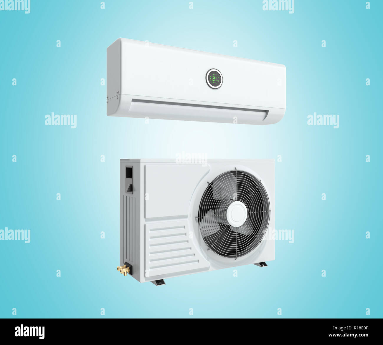air conditioning unit 3d render on blue background Stock Photo - Alamy