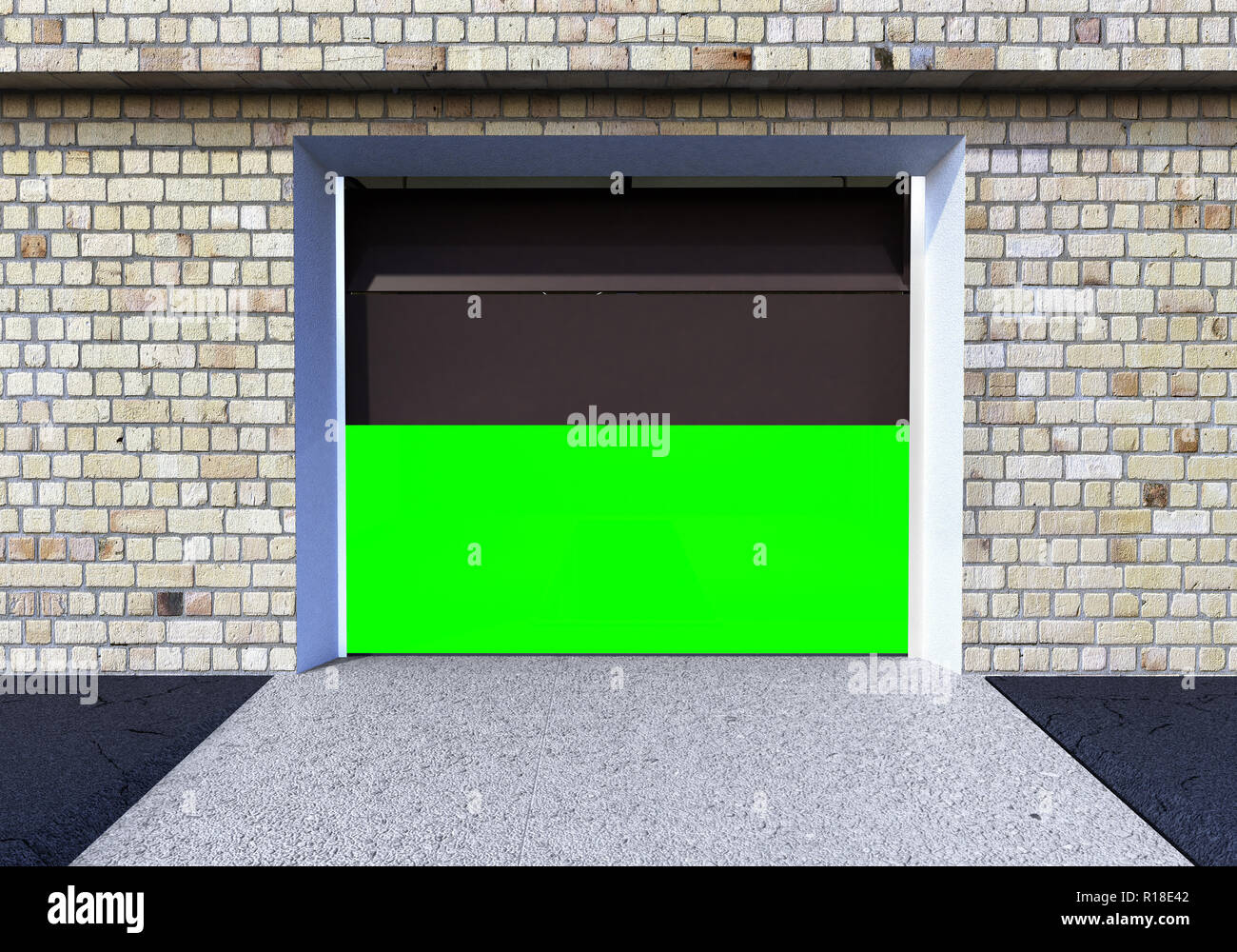 Front View of a Garage 3D Interior with Opened Roller Door 3D Rendering ...