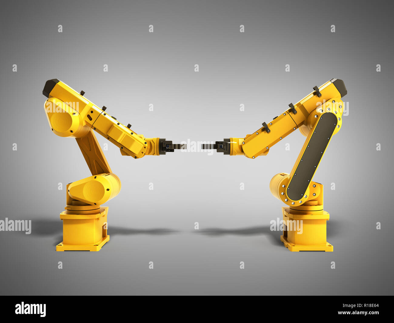 Industrial robots on grey background 3D rendering Stock Photo - Alamy