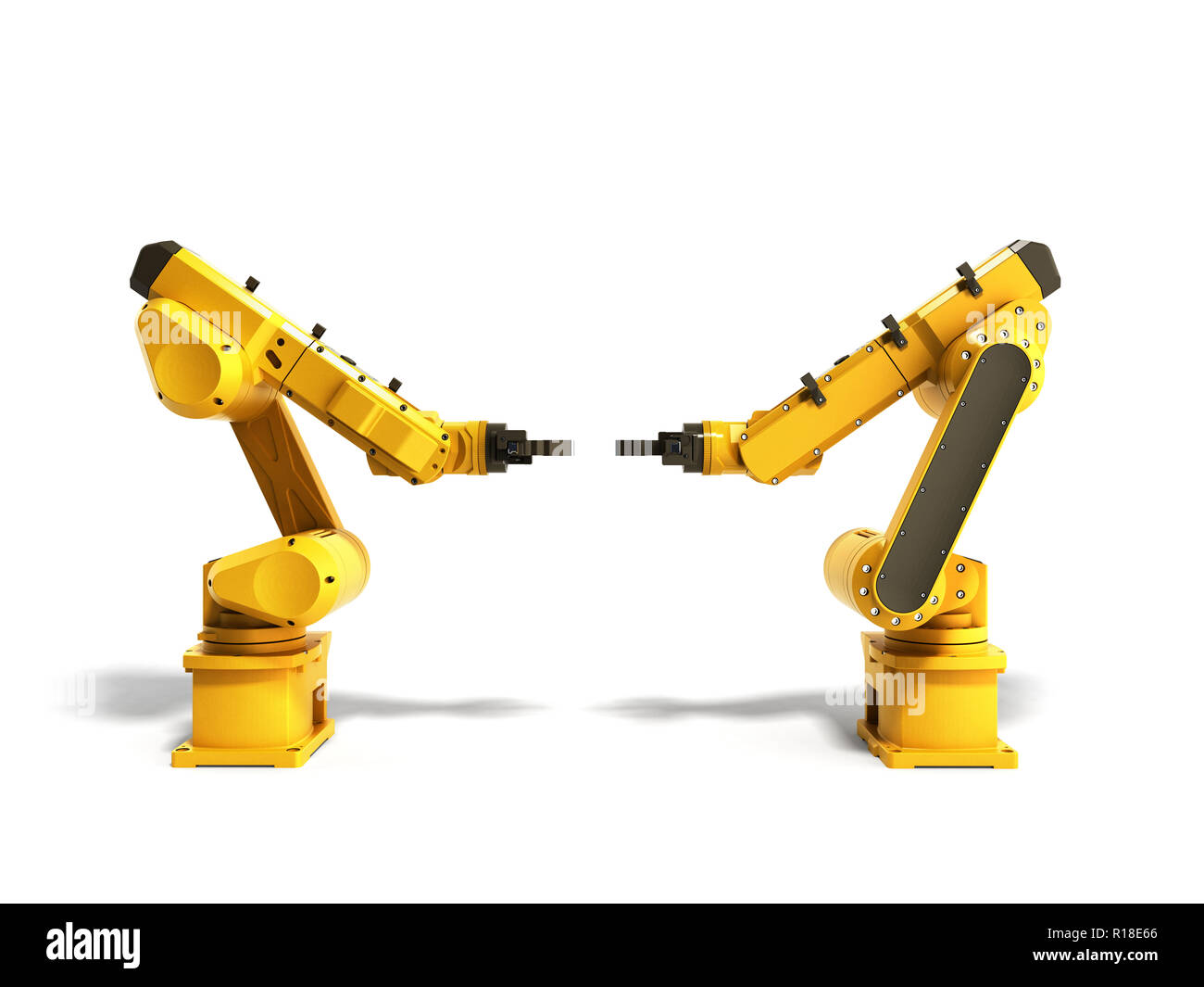 Industrial robots on white background 3D rendering Stock Photo - Alamy