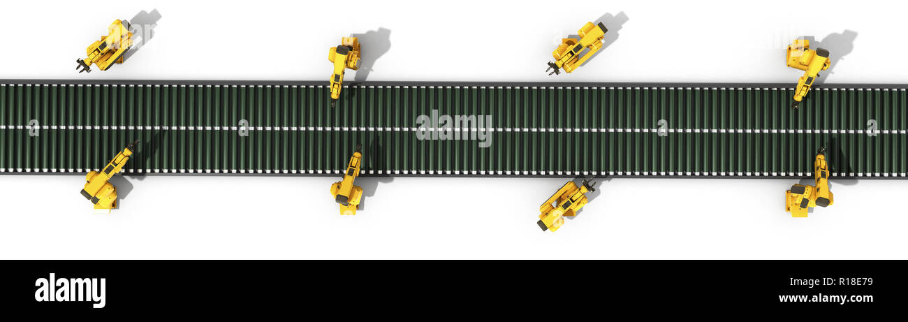 automated industrial conveyor top view 3d rendr on white Stock Photo ...