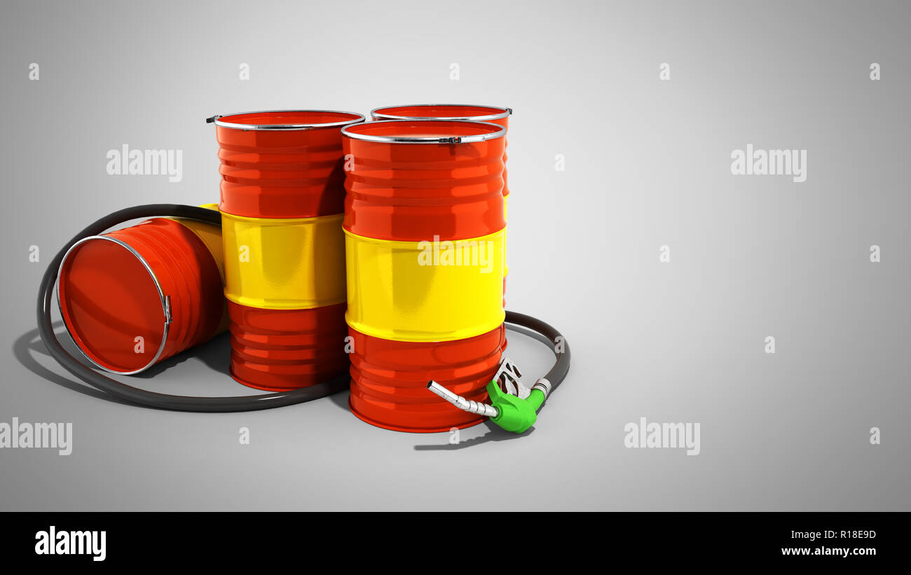 Oil barrels and drum containers 3render on grey Stock Photo - Alamy