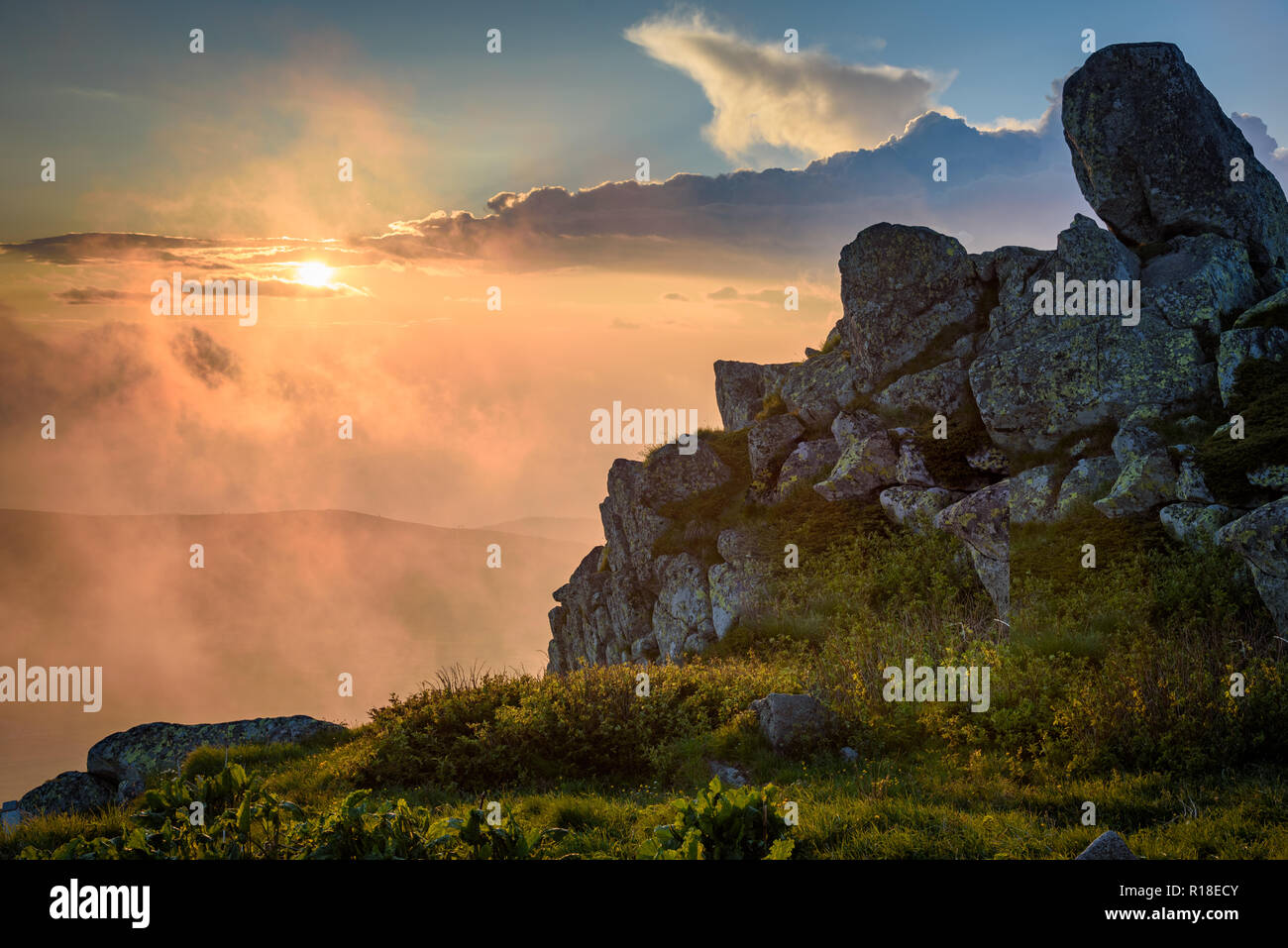 Beautiful breathtaking mountain landscape in summer - green grass ...