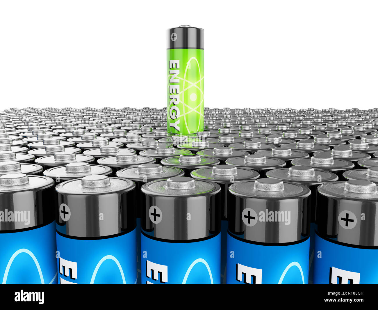 Battery power concept Green energy Background from battaries and one ...