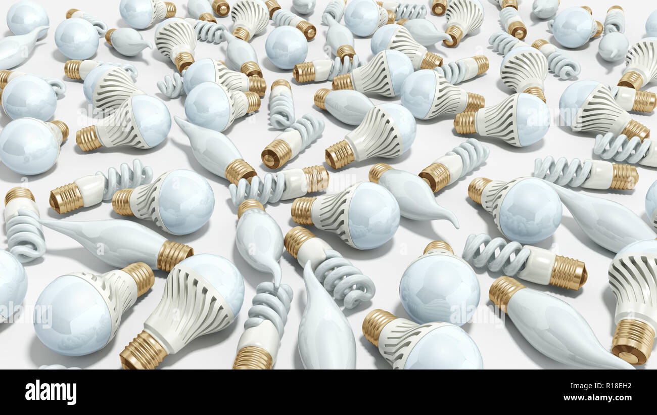 different Lighting Bulbs set 3d render on white background Stock Photo ...