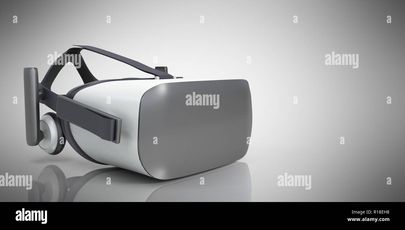 Black and White VR Virtual Reality Headset on grey Background 3D ...