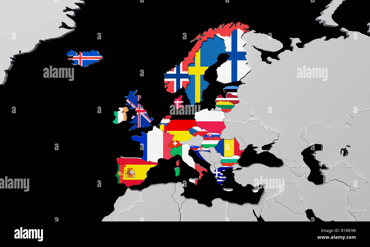 European Economic Area 3d render map Stock Photo - Alamy