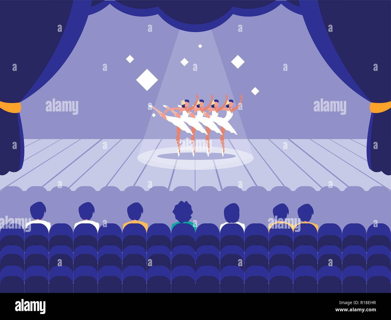 ballet dancers performance at the stage, colorful design. vector ...