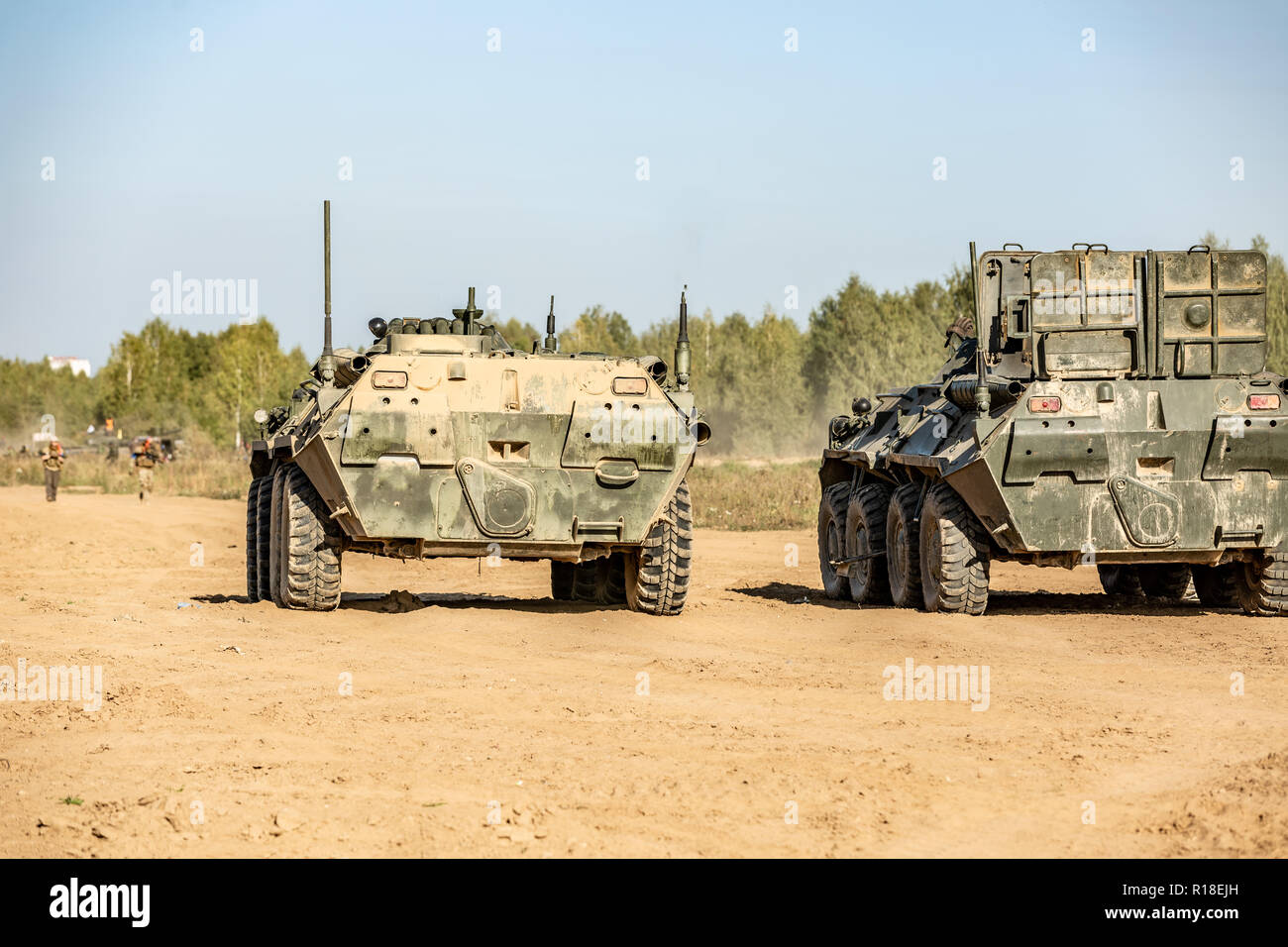 group of soldiers on tanks on the Outdoor on army exercises. war, army ...