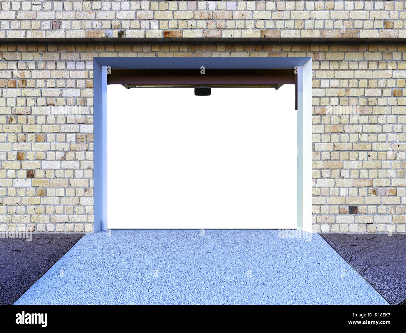 Front View of a ampty Garage 3D Interior with Opened Roller Door 3D ...