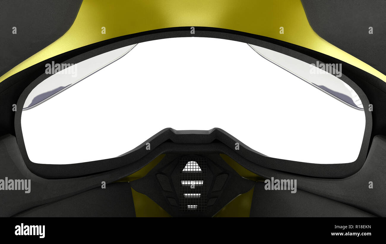 yellow motocross helmet from inside 3d render on color background Stock ...