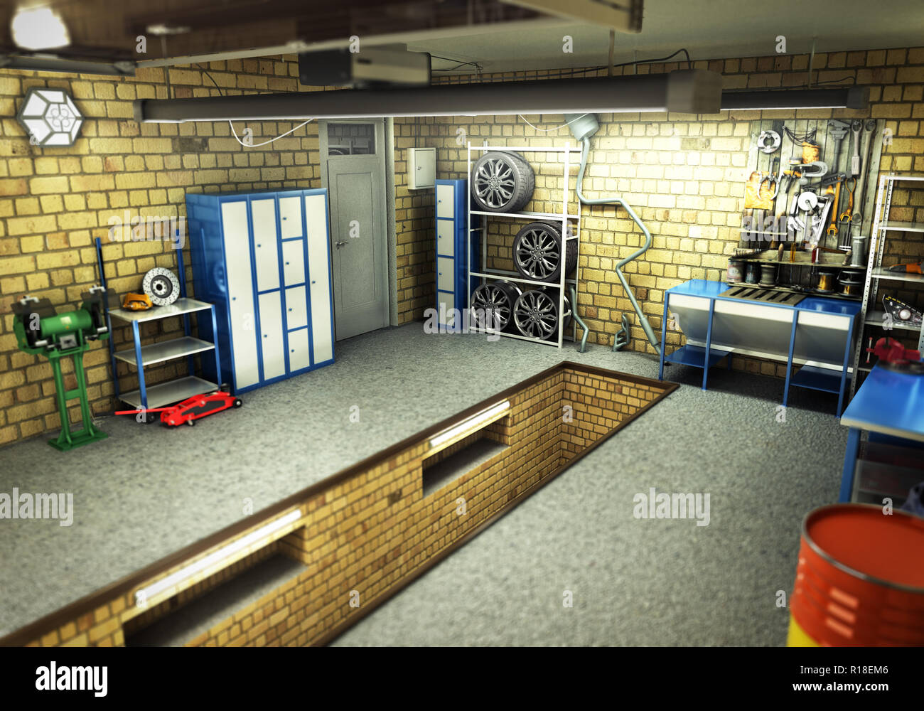 View of a Garage 3D Interior 3D Rendering Stock Photo - Alamy