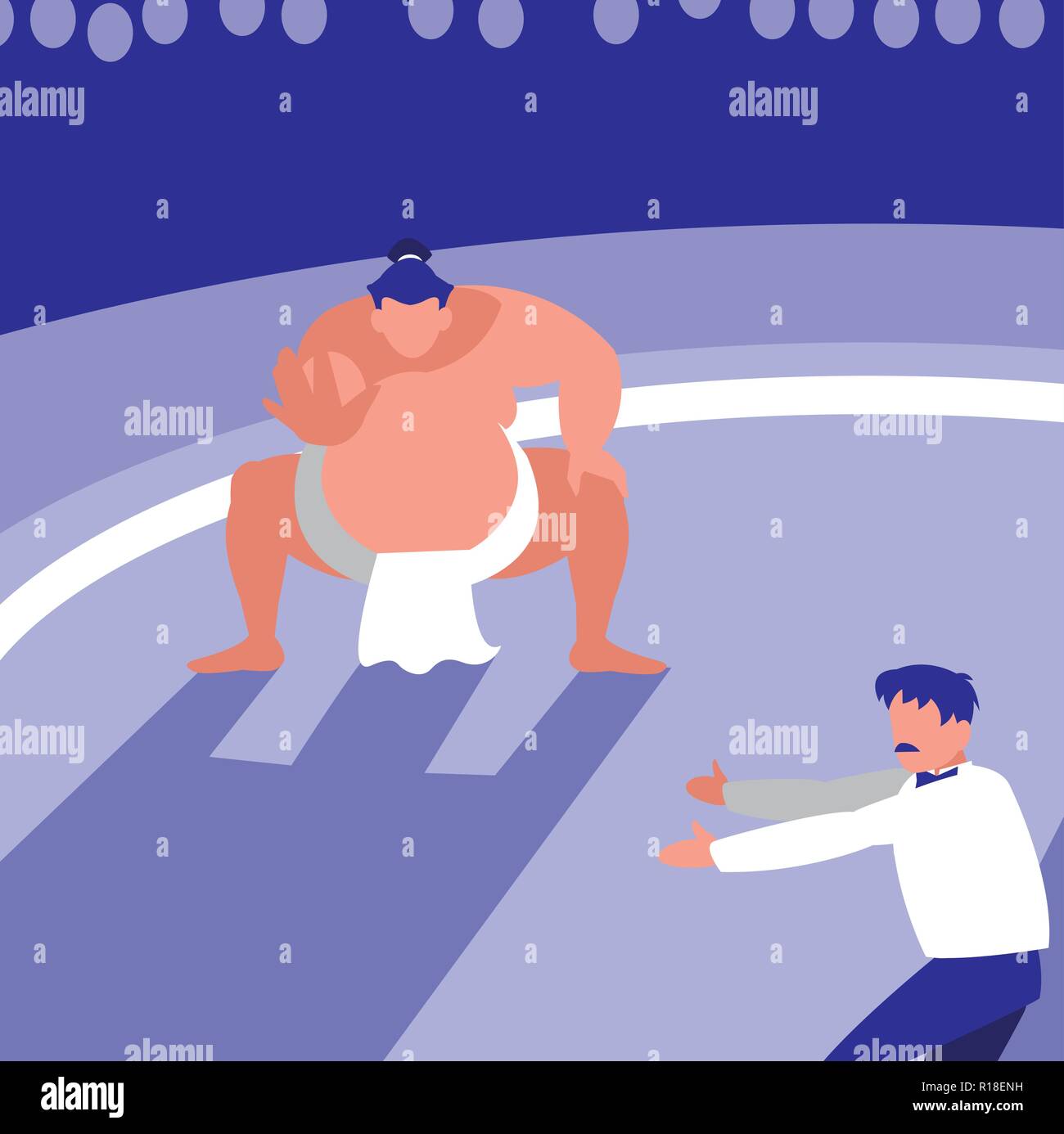 sumo wrestler and referee over colorful design. vector illustration ...