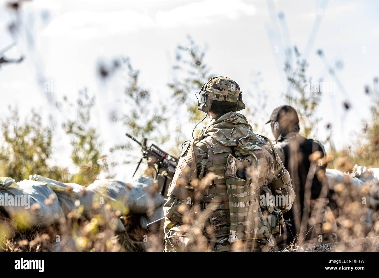 group of soldiers on the Outdoor on army exercises. war, army ...