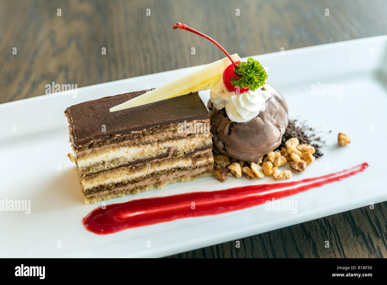 Opera cake with chocolate ice cream Stock Photo - Alamy