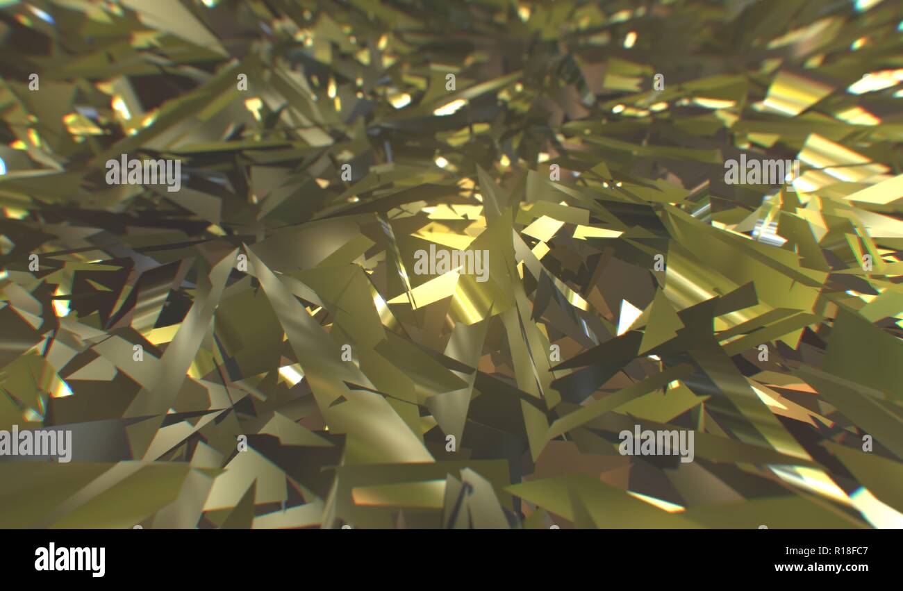 Glitch 3d render, golden modern shattered field texture, random triangles digital illustration ...
