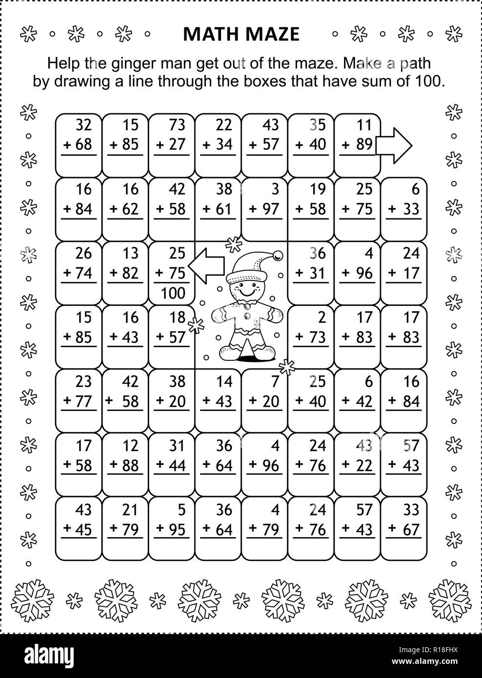 Math maze with addition facts: Help the ginger man get out of the maze ...