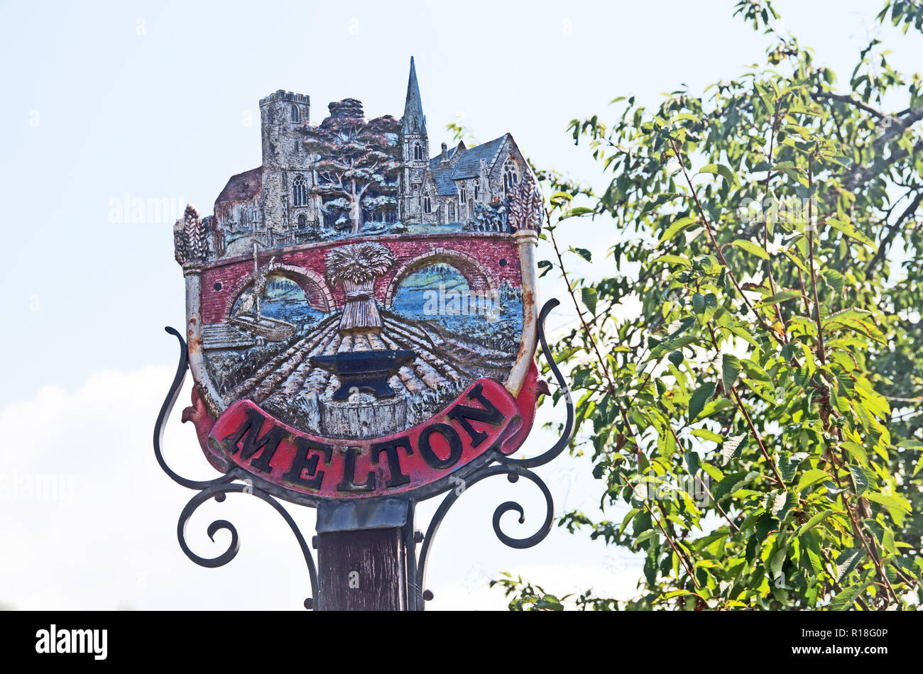 Melton Village Sign Suffolk Stock Photo - Alamy