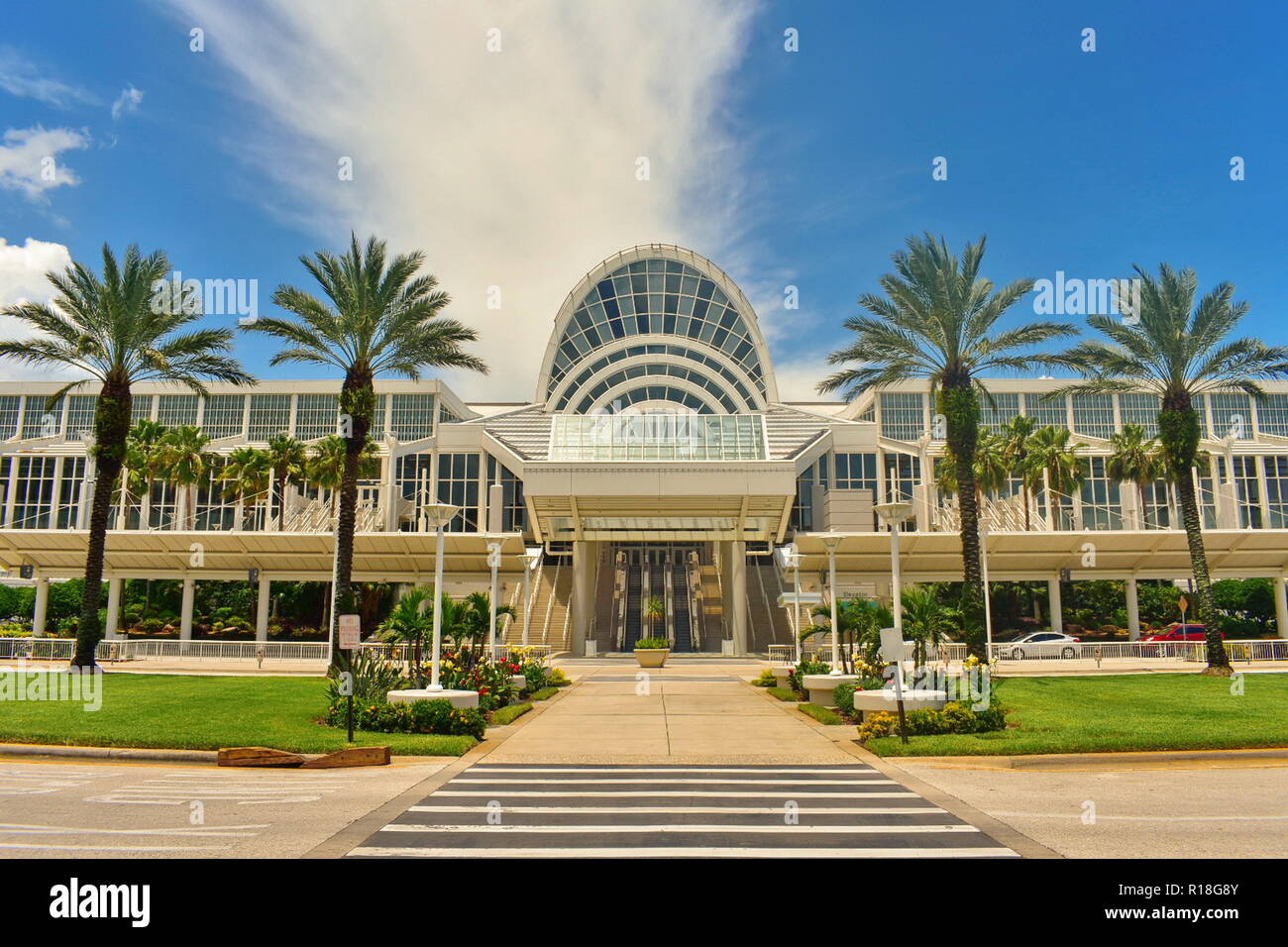 Orlando, Florida; July 27, 2018 Convention Center , beatiful blue sky ...