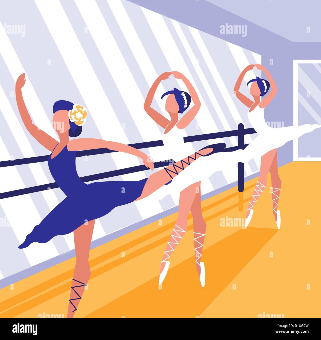 ballet dancers in the studio, colorful design. vector illustration ...