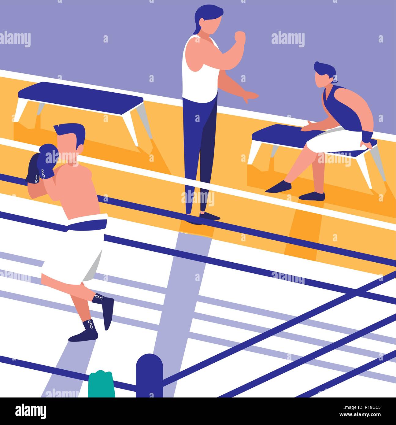 boxing ring and boxer man, colorful design. vector illustration Stock ...