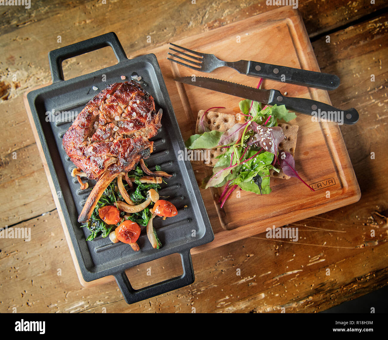 tomahawk plating, steak sliced grilled beef barbecue striploin and ...